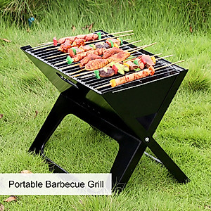 Charcoal Grills, Portable Metal Barbecue Grill, Small BBQ Grill for Adult, Folding Tabletop Grill for Outdoor Cooking Camping Beach Traveling Picnic Backyard, Black