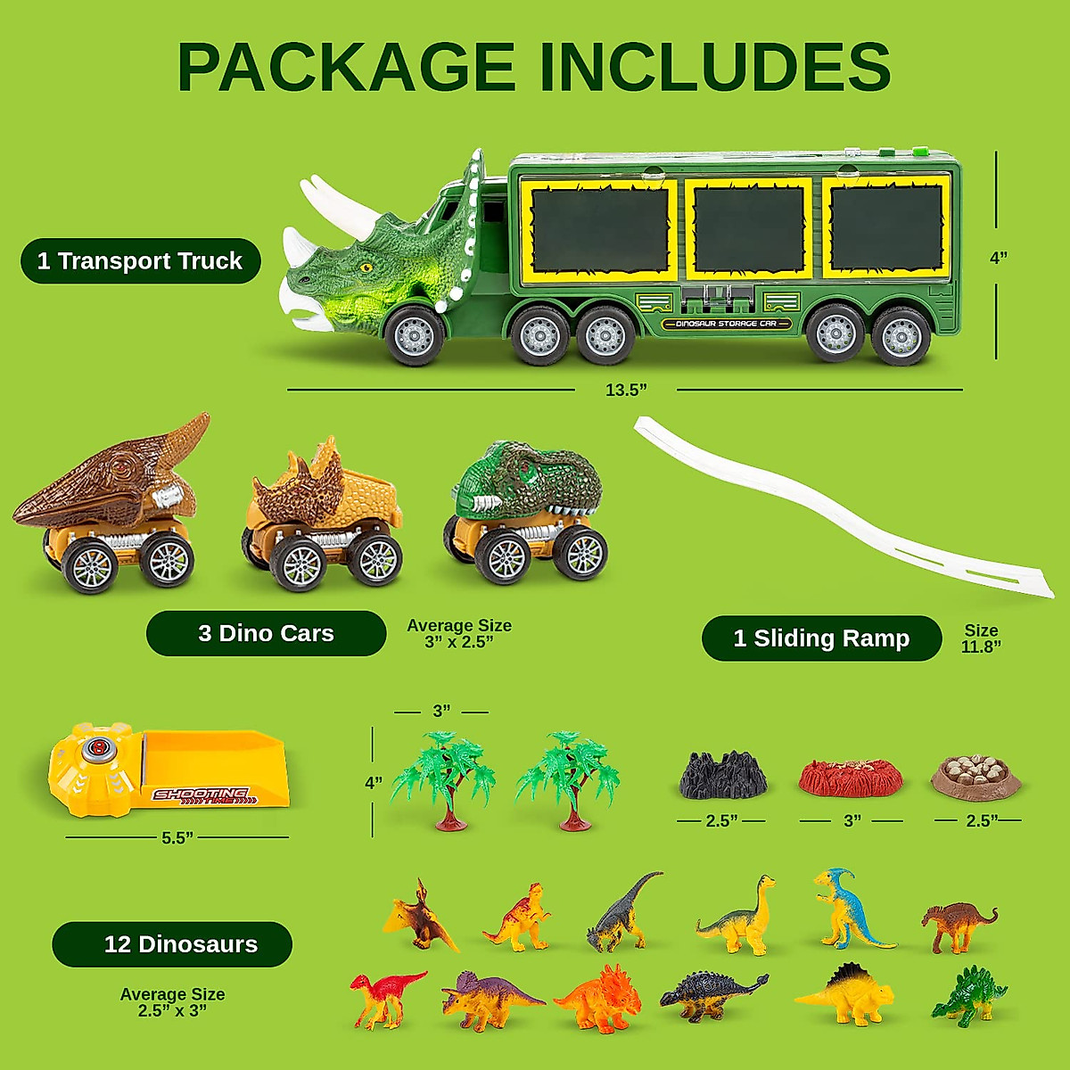 ToyVelt Dinosaur Toys for Kids 3-5 Dinosaur Truck Carrier Comes with 3 Dino Cars 12 Dinosaurs - Perfect Toy Gift for 3 4 5 6 7 Years Old Boys