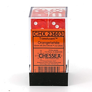 DND Dice Set-Chessex D&D Dice-16mm Translucent Orange and White Plastic Polyhedral Dice Set-Dungeons and Dragons Dice Includes 12 Dice – D6, Various (CHX23603)