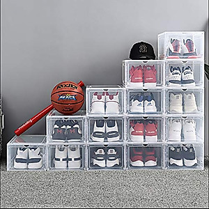 Stackable Shoe Boxes Pack of 4，Foldable Magnetic Clear Shoe Storage Box，Easy to Assemble