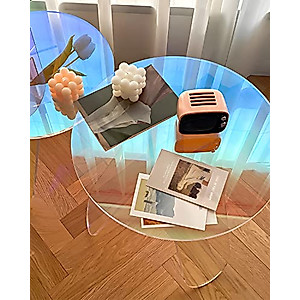 KSacry Acrylic Coffee Tables Modern Accent Night Stand Iridescent Table Coffee Table Side Table Round End Table Modern Chic Desk-Living for Office Home Decor (3 Legs Style, 15.7"L X 15.7"W X 17.7"H)
