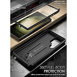 Poetic Revolution Case for Samsung Galaxy S23 Ultra 5G 6.8" (2023), Built-in Screen Protector Work with Fingerprint ID, Full Body Rugged Shockproof Protective Cover Case with Kickstand, Black