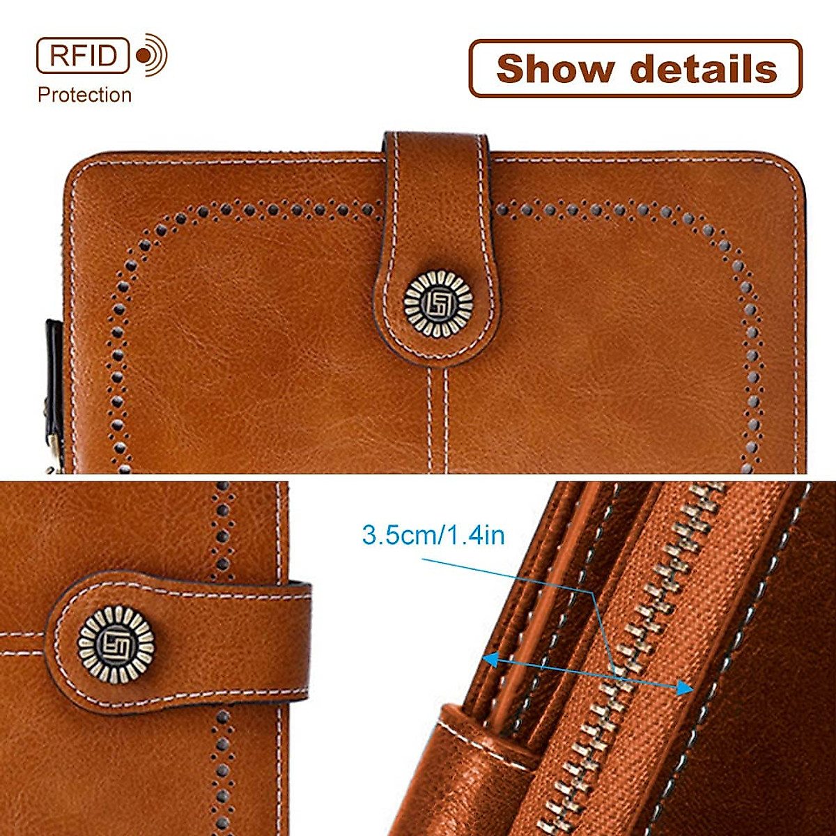 Chihutown Large Capacity RFID Blocking Leather Wallets, Women's Luxury Clutch, Credit Card Organizer with Wristlet