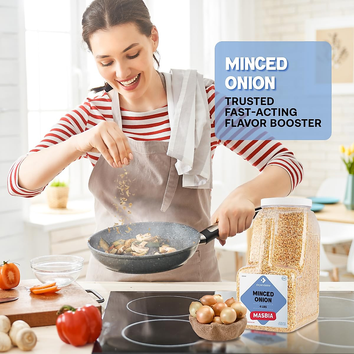 Dependable Food Minced Onion -4 Lb. Jar - Bulk, Kosher, Dehydrated Onion Flakes Convenient Versatile Seasoning for Chefs, Restaurants, and Culinary Enthusiasts - 100% Natural - Perfect Savory Addition to Soups, Dips, Sauces, Meat Marinades & More - Allerg