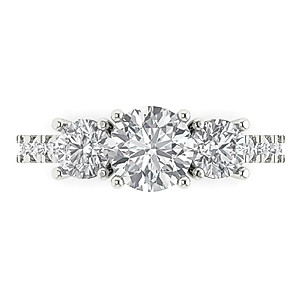 Clara Pucci 2 Ct Round Cut Clear Simulated Diamond 14K White Gold Solitaire with Accents 3 Stone Engagement Promise Bridal Ring Size 7