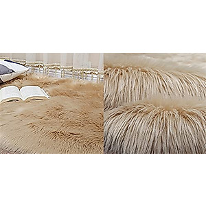 Lifup Soft Fluffy Faux Fur Cover for Chair Couch Sofa Table Floor, Plush Faux Sheepskin Area Rug for Bedroom Living Room Khaki 15.7"x 19.7" 40x50cm