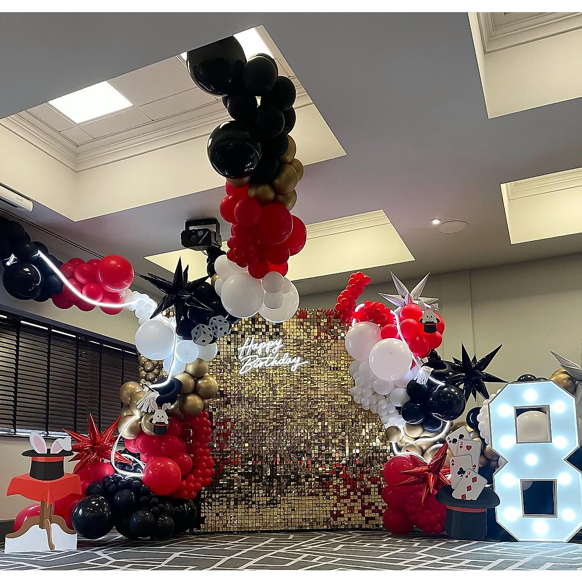 PATYDECRO Red and Black Balloons Arch Garland Kit, 124pcs Red and Black Gold Balloons with 16ft Tape Strip & Dot Glue for Casino Theme Party Decorations, Birthday, New Year, Hollywood Party Decoration