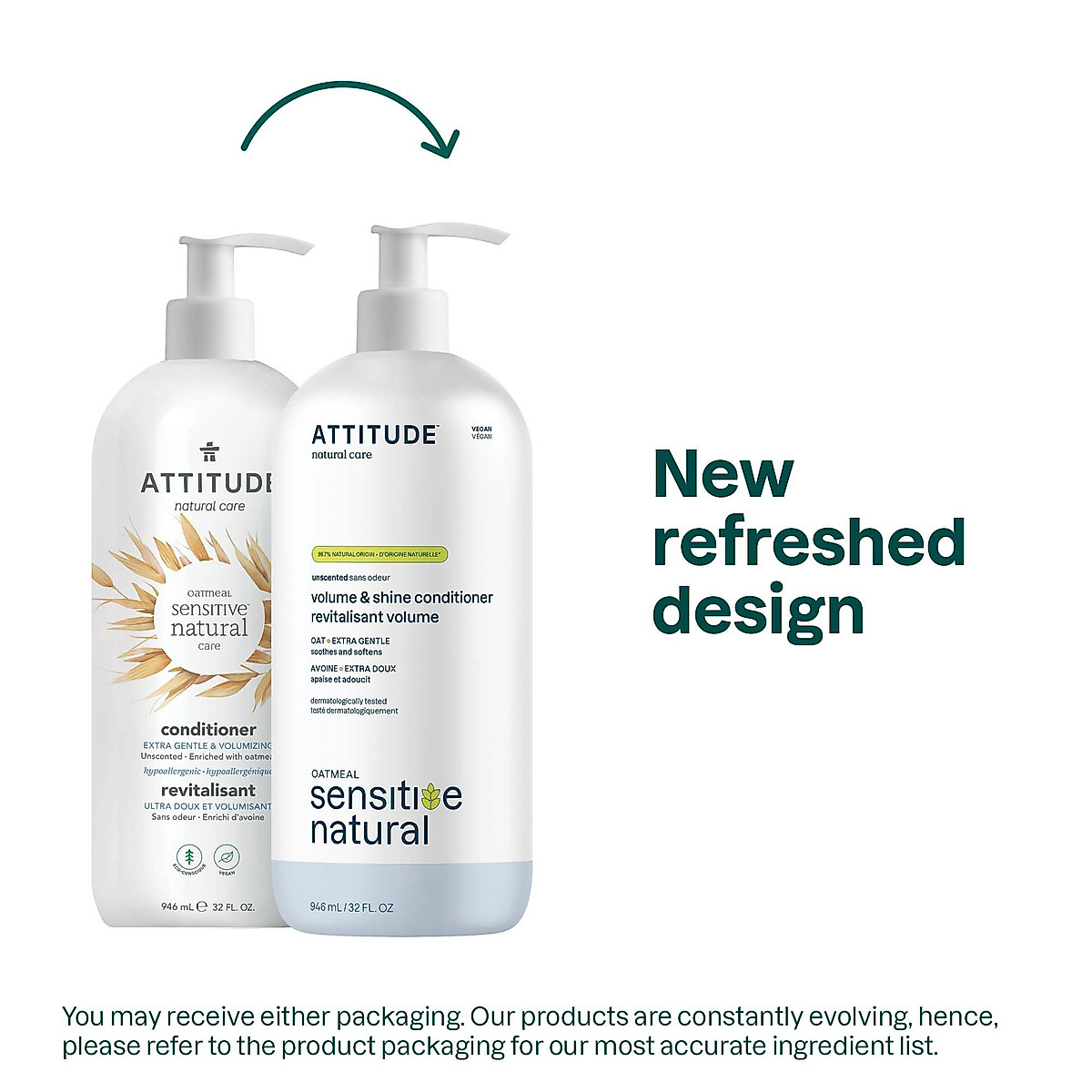 ATTITUDE Hair Conditioner for Sensitive Dry Scalp, Soothing Oat, Naturally Derived Ingredients, Dermatologically Tested, Vegan Detangler, Extra Gentle, Unscented, 32 Fl Oz