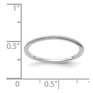 Solid 14K White Gold 1.2mm Milgrain Stackable Band Thin Wedding Anniversary Ring Size 7