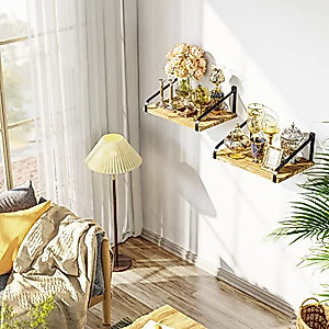 Love-KANKEI Floating Shelves Wall Mount Rustic Wood Wall Shelves with Large Storage L16.5 x W12 inch for Kitchen Living Room Bathroom Bedroom Set of 2 Carbonized Black