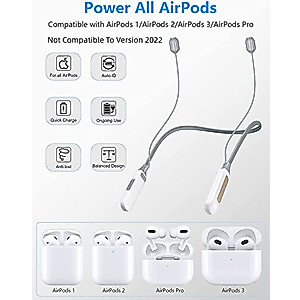 Abeautiu AirPods Portable Charger Compatible with AirPods 1/2/3/Pro Anti-Lost Strap Smart Power Supply AirPod Accessories Use While Charging, Not for New 2022 AirPods Pro 2. AirPods Not Included