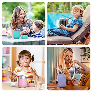 Insulated Food Jar WayEee Vacuum Bento Box Lunch Containers 16 oz for Kids Adults, Stainless Steel Leak Proof Wide Mouth Food Soup Thermos with Spoon Keeps Food Hot Cold for School Travel Picnic -Blue