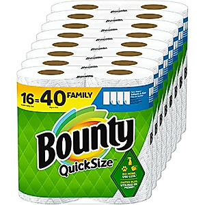 Bounty Quick-Size Paper Towels, White, 16 Family Rolls = 40 Regular Rolls (Packaging May Vary)