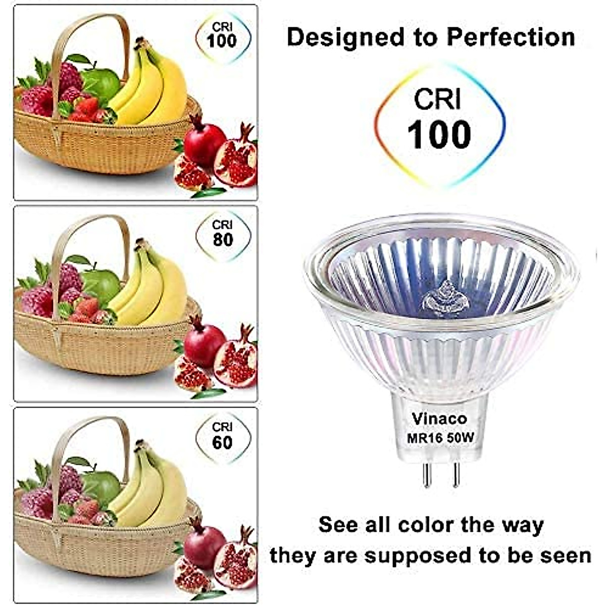 Vinaco MR16 Bulb，6 Pack MR16 Halogen Bulb 50W GU5.3 Base, 800LM High Output MR16 12V 50W Halogen, 2800K Warm White MR16 Dimmable with Clear Glass Cover, MR16 GU5.3 for Landscape, Track Lights