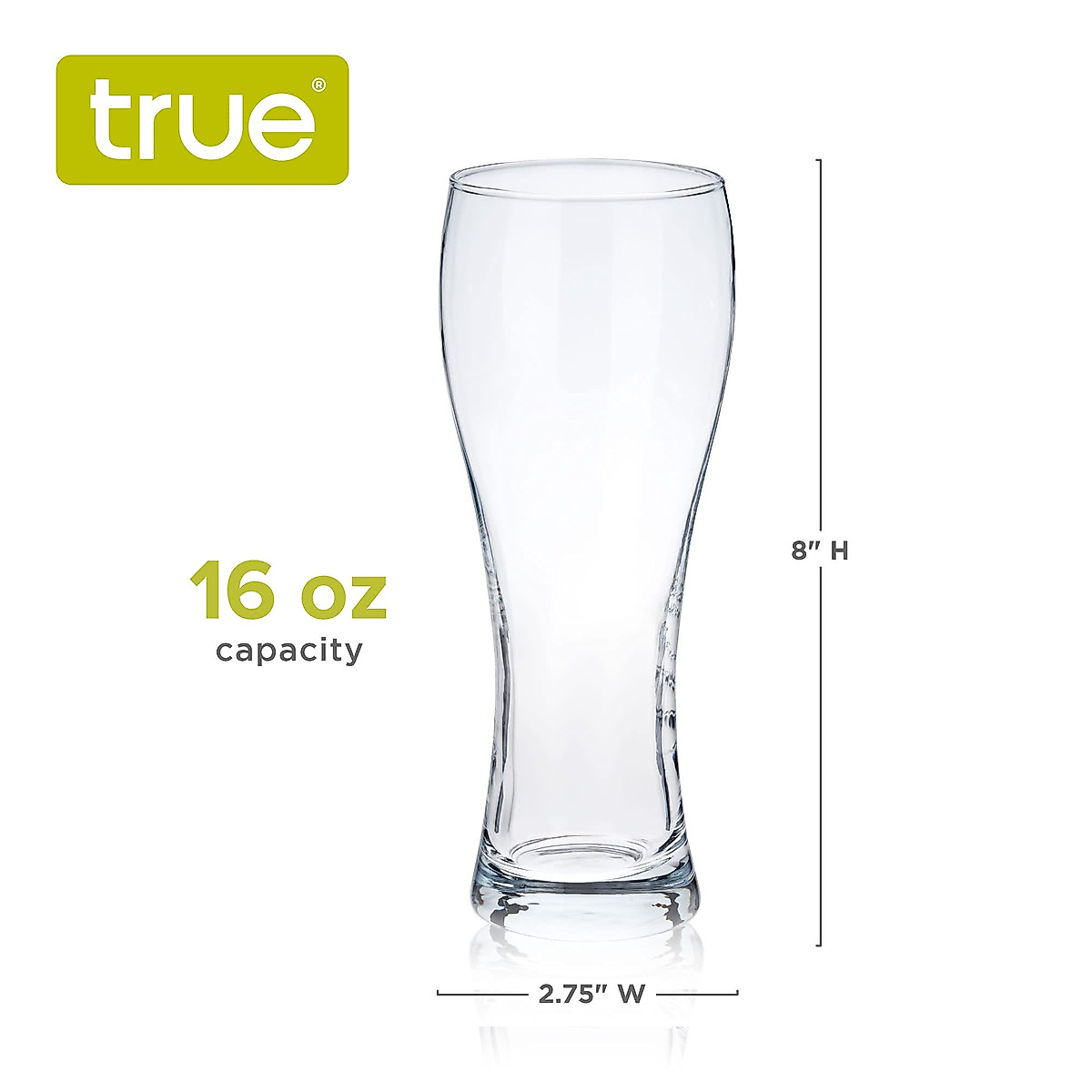 True Wheat Beer Glasses, Pilsner Beer Glass, Craft Brew Lovers Glassware, 23 Ounce, Large Beer Glasses, Set of 4 Pilsner Glasses, Clear Glass