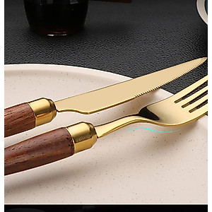 Wooden Silverware Set for 6 ，Retro 30 Pieces Stainless Steel Cutlery Flatware Cutlery Set for Gatherings Wedding Christmas Party Halloween Kitchen Mirror Polished - Pear Wooden Handle