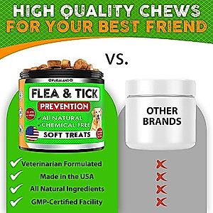 Flea and Tick Prevention for Dogs Chewables - Made in USA - Natural Flea and Tick Supplement for Chews - Oral Flea Pills - No Mess | No Collars - All Breeds and Ages - Tasty Soft Tablets
