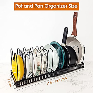 GZHXHMY Expandable Pot and Pan Organizer for Cabinet,Pot Rack with 10 Adjustable Compartment Kitchen Storage (Black)