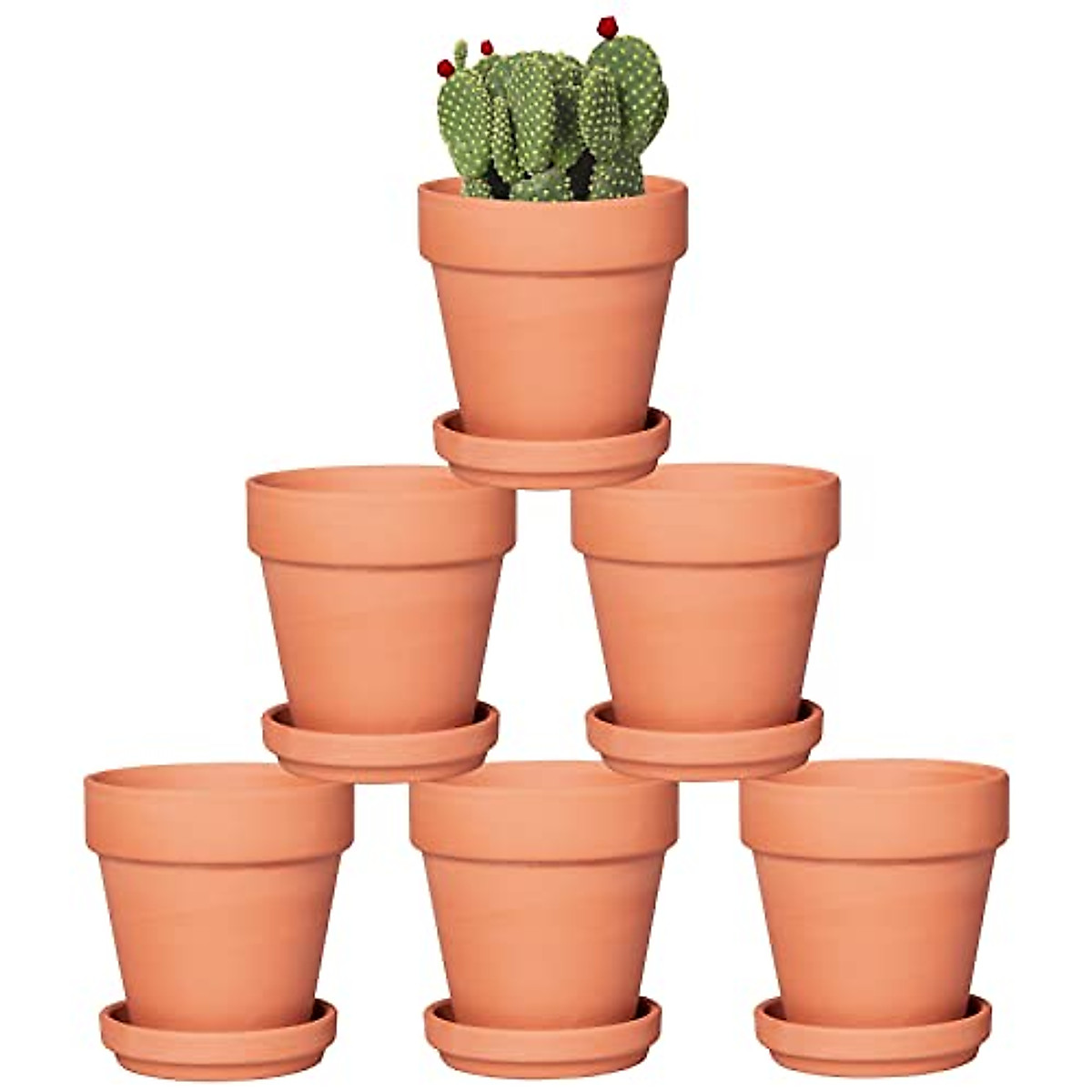 4 Inch Terracotta Pots with Saucer - 6 Pack Small Clay Plant Pots with Drainage Holes, Flower Pots with Tray, Terra Cotta Pots for Indoor Outdoor Plants, Crafts, Wedding Favor