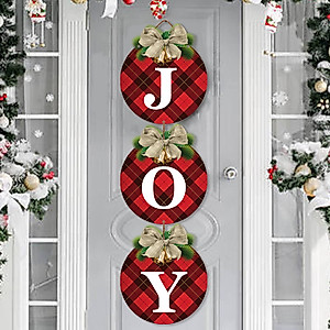 Buffalo Plaid Christmas Wreaths for Front Door - 3pcs Rustic Christmas Decor JOY Signs Wreaths for Door Holiday Xmas Garage Door Wall Decorations Indoor Outdoor