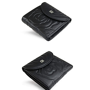 GIUDI Women`s Wallet Small Floral Print Leather Black