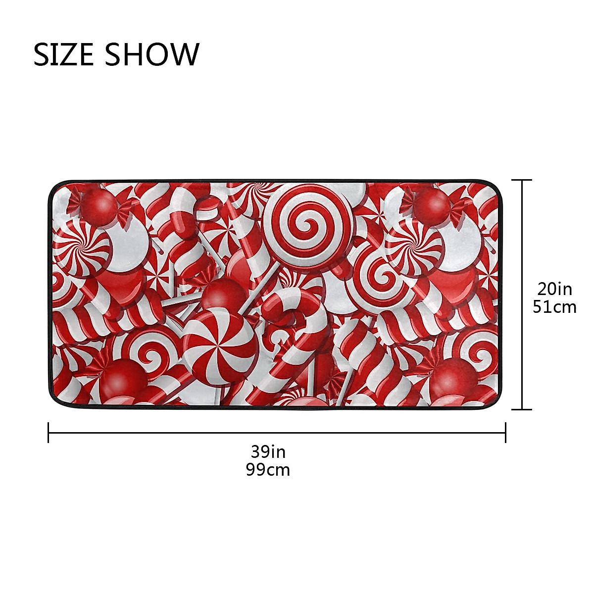 Krafig Christmas Candy Kitchen Rug Non Slip Washable Anti Fatigue Kitchen Mats Runners Floor Comfort Mat Area Rug Carpet for Kitchen Living Room Bathroom Laundry Room Entryway 39x20 Inch