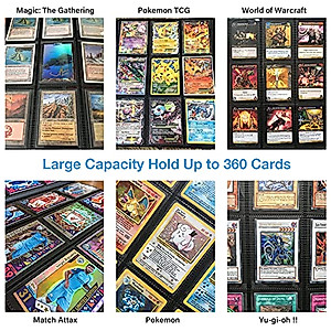 LIUDU Card Binder 9-Pocket,360 Pockets Game Cards with 20 Sleeves,Trading Card Collection Zipper Binder Holder for Kids Gifts (Black 360Pockets)