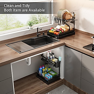 CICUFY Metal Under Sink Organizer,2-Tier Double Sliding Under Sink Storage for kitchen & Bathroom Cabinet-Black