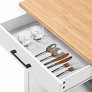 Yaheetech Kitchen Cart with Spice Rack Towel Holder, Kitchen Island with Drawer for Dining Room Kitchen Living Room, White