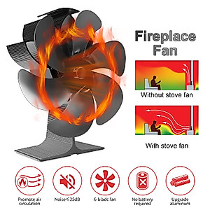 FM2018XSL Wood Stove Fan, 6 Blades Wood Stove Fan Heat Powered, Fireplace Fan for Wood Burning Stove, Heat Powered Fan for Wood/Gas/Log Burner Fireplace