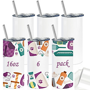 AiHeart 16oz Kids Sublimation Straight Skinny Tumblers,6pack Stainless Steel Blanks Bulk,Double Wall Vacuum Tumblers with Shrink Wrap Films and Straws,Great DIY Gift for Kid and Toddler