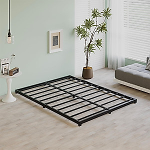 Fly-CTsoar 3 Inch Low Queen Bed Frame Heavy Duty Metal Platform, No Box Spring Needed, Easy Assembly Mattress Foundation, No Noise, Black