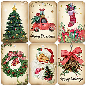 60 Vintage Christmas Gift Tags, Christmas Gift Tags with String, Christmas Hanging Name Tags with Santa Claus, Perfect for Christmas Presents Wrapping Holiday Home Decor(2’’ x 3’’)