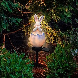 FIALAME Rabbit Garden Ornaments Outdoor Solar Pathway Lights, Bunny Resin Figurine Lamp for Courtyard Lawn, Garden Decoration Gifts (Blue)