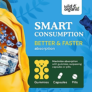 Hyaluronic Acid Gummies 250mg - Pure Hyaluronic Acid Supplements for Joints - Hair Skin and Nails Gummies w/Hyaluronic Acid Powder - Skin Supplement w/Vitamin C Hyaluronic Acid - 60 Vegan Chews