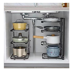 Pot and Pan Organizer for under Cabinet Baking Pan Organizer Rack Pot Rack Pot Organizer Pot and Pan Rack Pan Storage Pot Lid Pan Holder under Sink For Kitchen Organization (3 Tier)