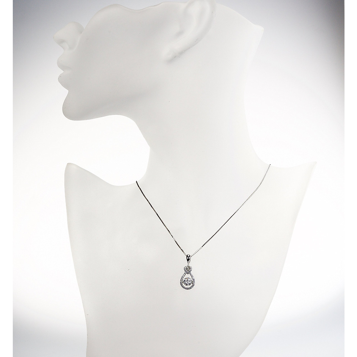 Central Diamond Center Heart & Pear Dancing Gemstone Necklace 925 Sterling Silver & Pure Brilliance Zirconia, Platinum Plated
