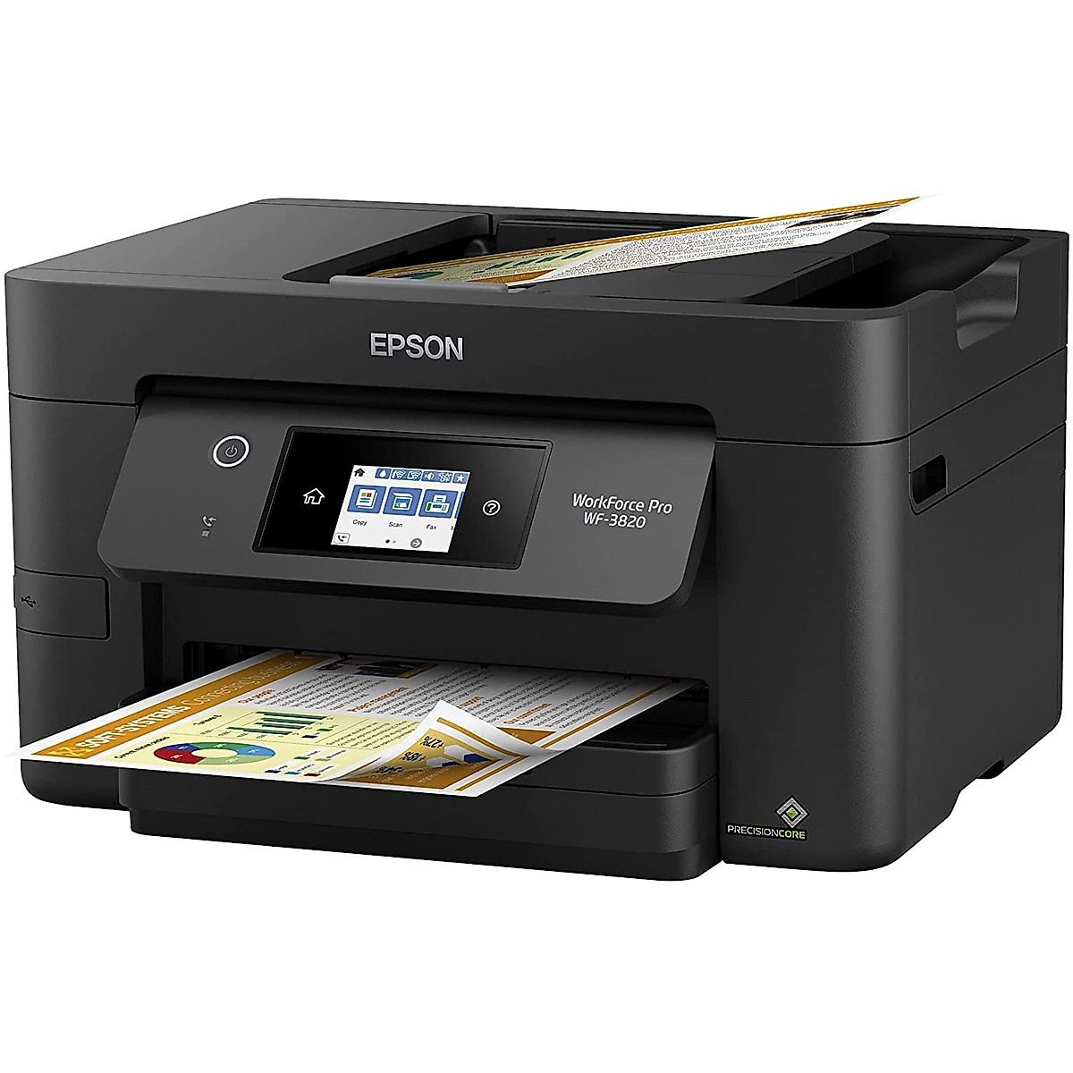 Epson Workforce Pro WF-3820 All-in-One Wireless Color Inkjet Printer for Office - Print Scan Copy Fax - 21 ppm, 8.5 x 14, 4800 x 2400 dpi, 35-Sheet ADF, Auto 2-Sided Printing, Ethernet, WiFi, USB