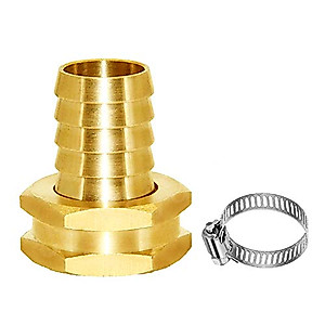 Joywayus 3/4" Barb x 3/4" Female GHT Thread Swivel Hex Brass Garden Water Hose Pipe Connector Copper Fitting with Stainless Clamp House/Boat/Lawn/Power Wash/Irrigation