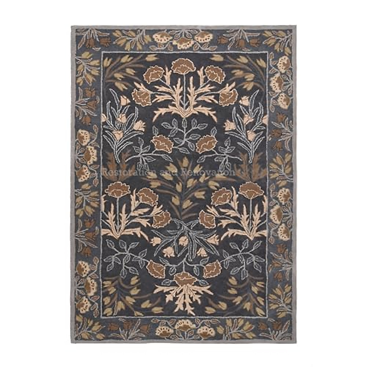 Restoration and Renovation Handmade Floral Adeline Beige/Blue Tulips Traditional Crafted Wool Area Rug for Living Room Bedroom and Kitchen (Blue, 4X6 FT)