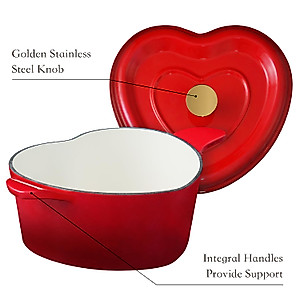 Flavehc Heart Shaped Dutch Oven 3 qt Cast Iron Dutch Oven Pot with Lid Enameled Cast Iron Dutch Oven for Bread Baking, Red