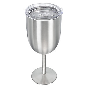 Angoily Insulated Wine Glasses with Lid Stainless Steel Wine Tumbler with Stem, 10 oz Unbreakable Goblets Stemmed Wine Glasses for Champaign, Cocktail, Home Bar and Nightclub (Silver)