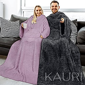 KAURI Oversized XXL Wearable Blanket for Adults - Dark Gray Cozy Wearable Blanket with Pocket - Soft Comfy Fleece Snuggle Wrap Throws Blanket Robe for Women and Men