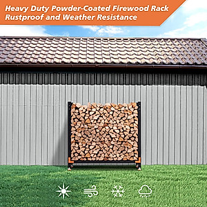 EFURDEN 4ft Firewood Rack Outdoor, Heavy Duty Wood Rack with 4 Reinforced Metal Pieces for Fireplace Wood Storage, Outdoor Indoor Firewood Rack Holder with Adjustable Foot Pad
