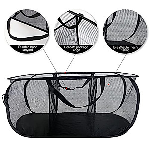 Vcgalu Mesh Pop Up 3 Compartment Laundry Sorter Hamper，Collapsible Laundry Basket with Durable Handles Solid Bottom High Carbon Steel Frame-Black