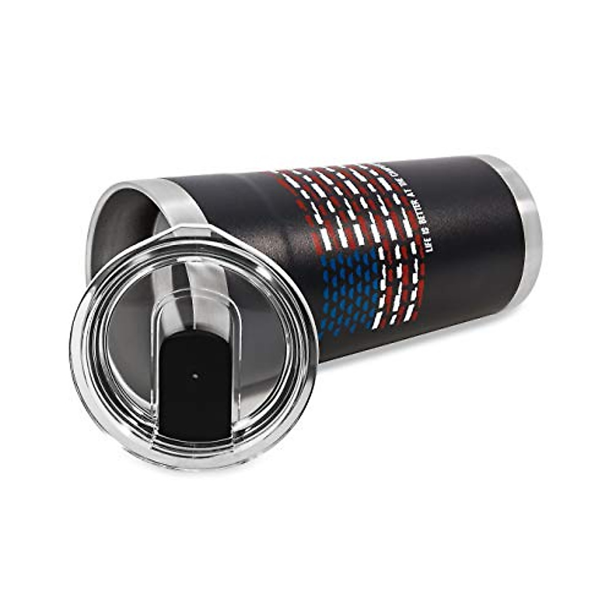 Camco Life is Better at The Campsite Stainless Steel 20 oz. Tumbler with Double Wall Insulation | Great for Hot and Cold Drinks | Charcoal with US Flag Print (53065)