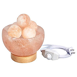 Amazon Basics Natural Himalayan Salt Lamp Bowl with Massage Balls, Wood Base with Dimmer Switch - Crystal Pink