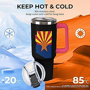 Flag Map Of Arizona 40oz Water Bottle Double Wall Insulated Tumbler with Handle Leakproof Travel Mug Light Rose Red-style