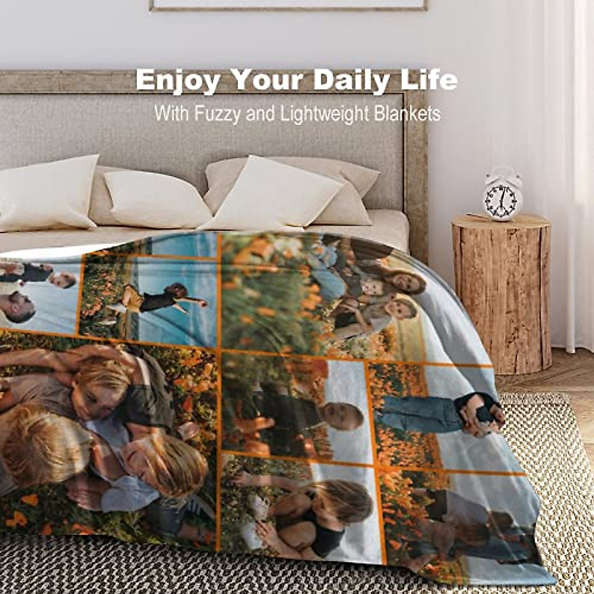 Custom Blanket with Photo Text Personalized Gift, 1-10 Pictures Customized Blanket for Mother Father Family, Christmas Halloween Thanksgiving Birthday Wedding Valentine's Day Customized Gift