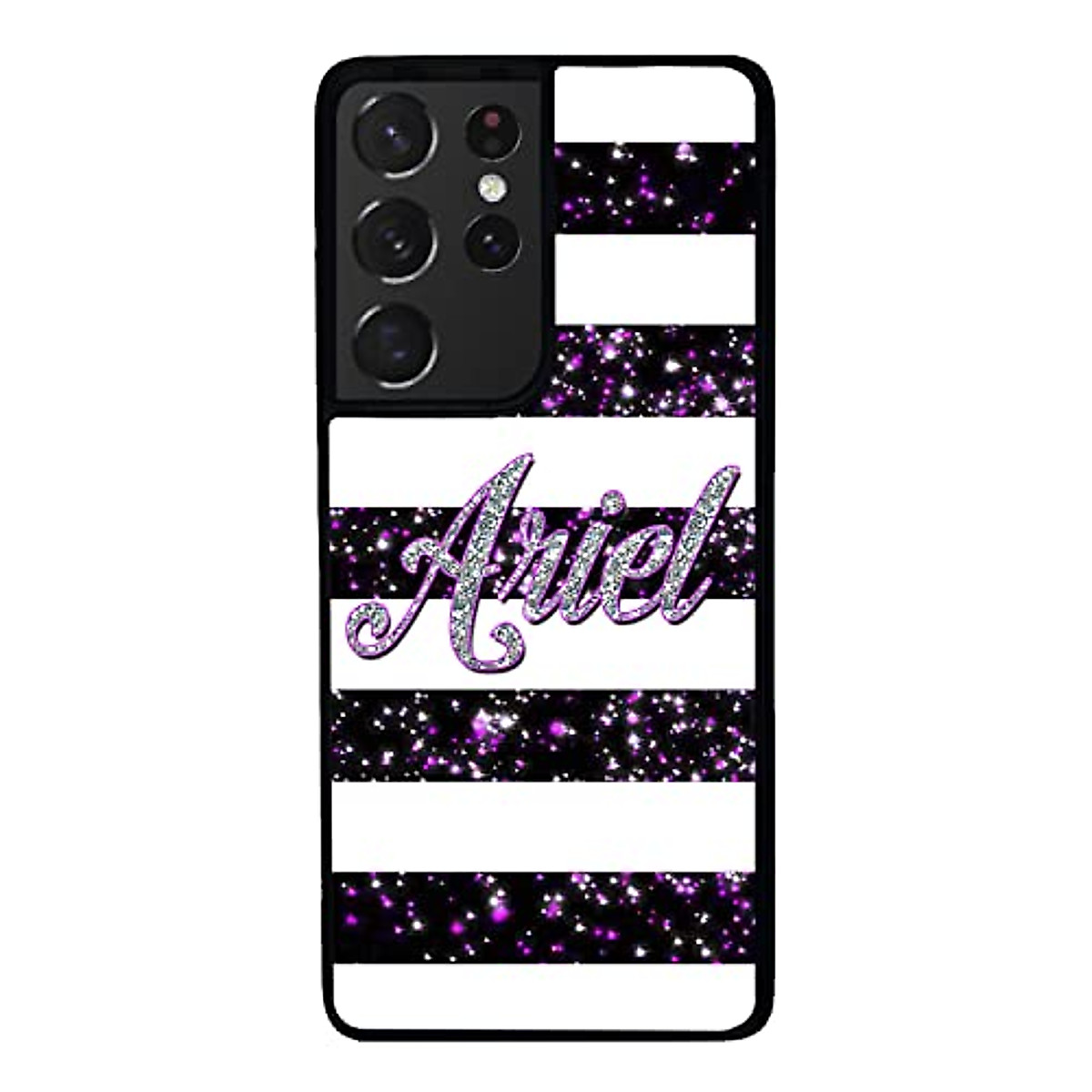 Purple Silver Bars Personalized Black Rubber Phone Case Compatible With Samsung Galaxy S23 S23+ Ultra S22 S22+ S21 S21FE S21+ S20FE S20+ S20 Note 20 S10 S10+ S10e